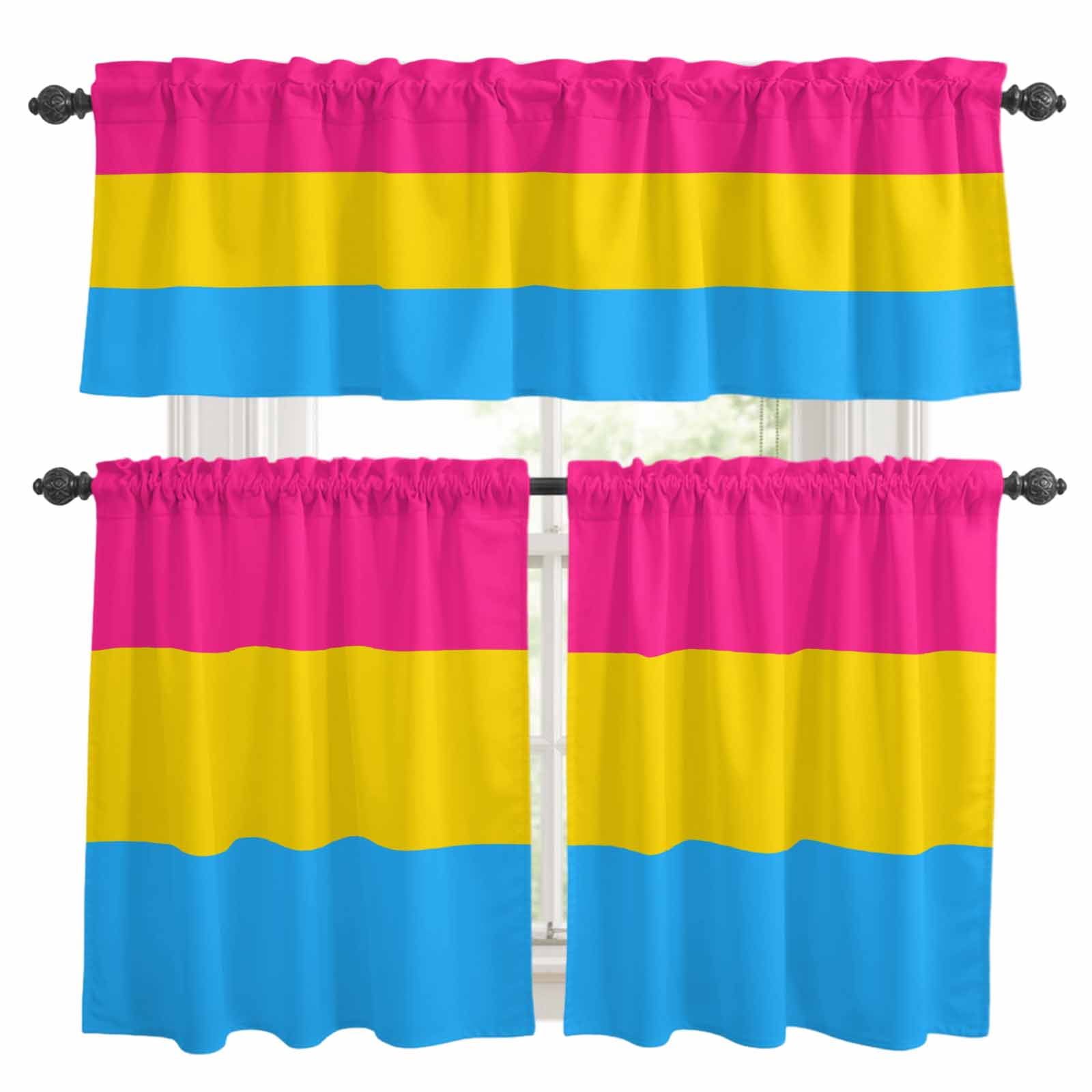 3 Piece Kitchen Curtains and Valances Set Modern Striped Cafe Curtains ...