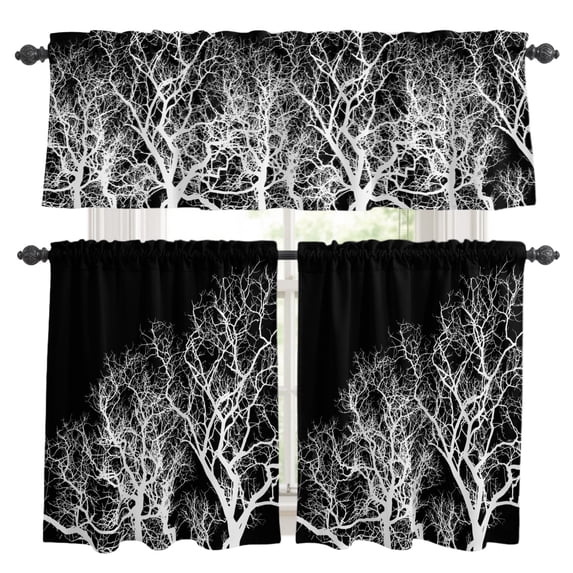 3 Piece Kitchen Curtains and Valances Set Modern Tree Branches Cafe ...