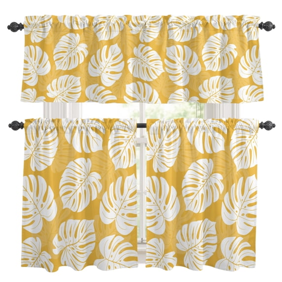 3 Piece Kitchen Curtains and Valances Set Monstera Foliage Cafe ...