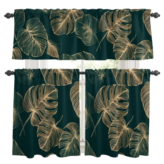 3 Piece Kitchen Curtains and Valances Set Monstera Leaf Cafe Curtains ...