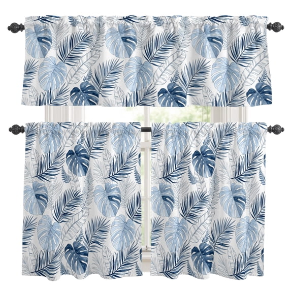 3 Piece Kitchen Curtains and Valances Set Monstera Leaves Cafe Curtains ...
