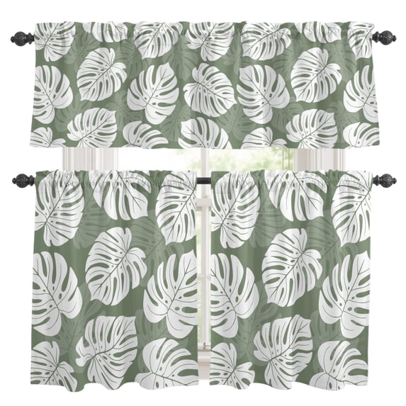 3 Piece Kitchen Curtains and Valances Set Monstera Leaves Cafe Curtains ...