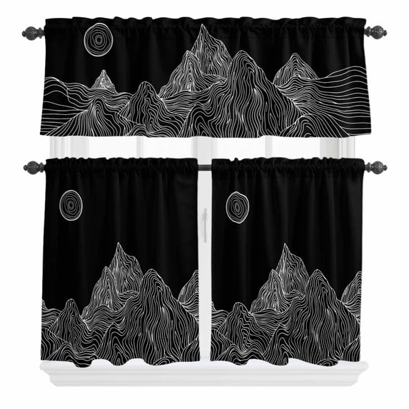 3 Piece Kitchen Curtains and Valances Set Mountain Line Cafe Curtains ...