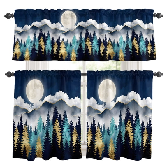 3 Piece Kitchen Curtains and Valances Set Mountains Forest Cafe ...