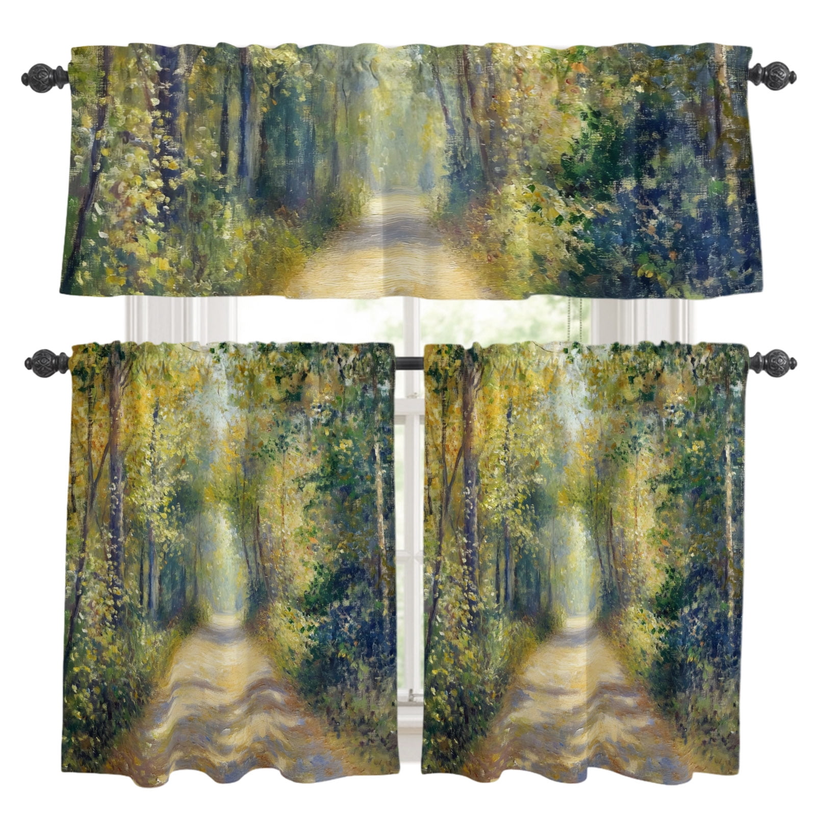 3 Piece Kitchen Curtains and Valances Set Nature Forest Cafe Curtains ...