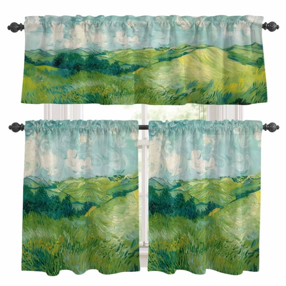 3 Piece Kitchen Curtains and Valances Set Nature Grassland Cafe ...