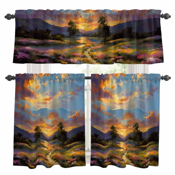 3 Piece Kitchen Curtains and Valances Set Nature Scenery Cafe Curtains ...