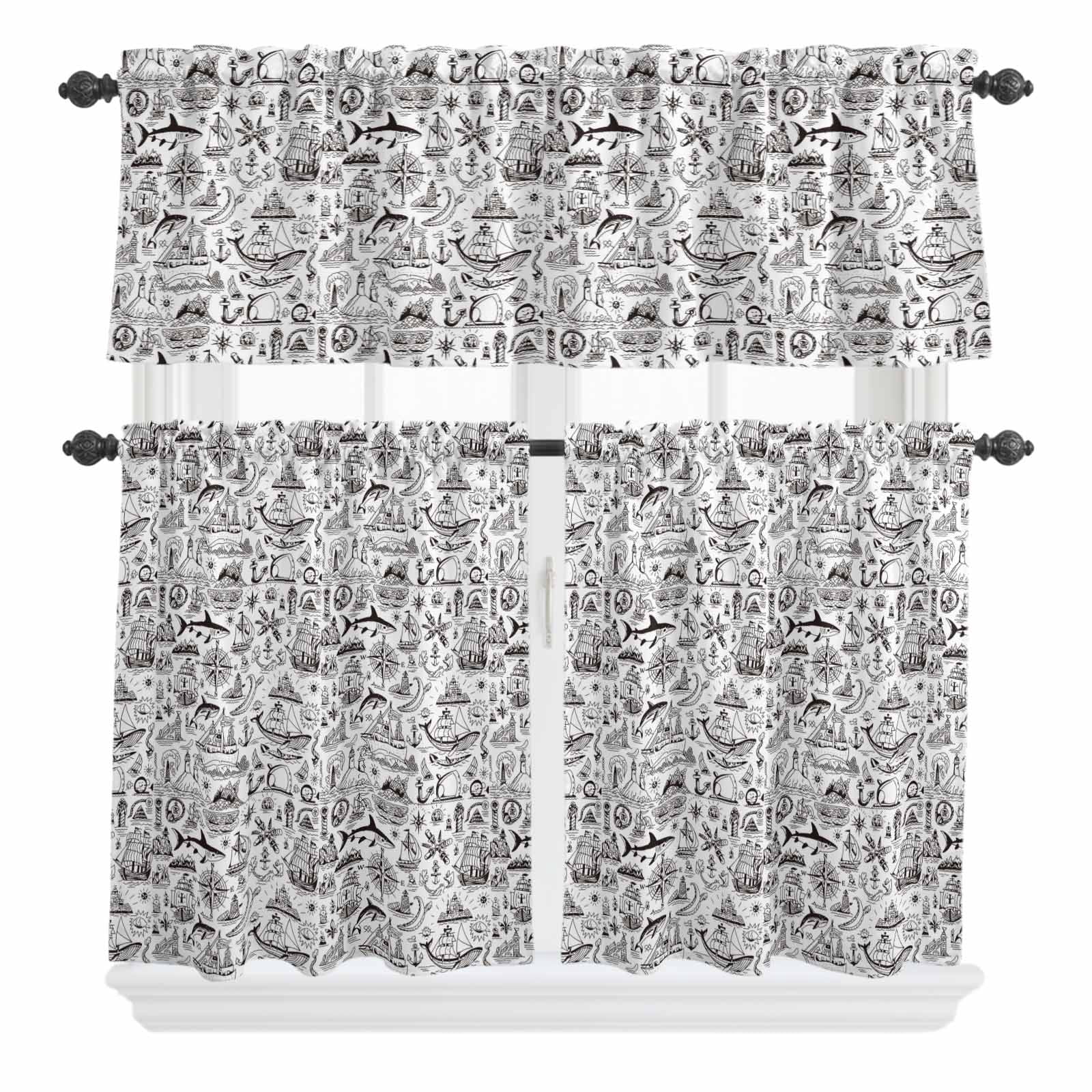 3 Piece Kitchen Curtains and Valances Set Nautical Cafe Curtains 36 ...