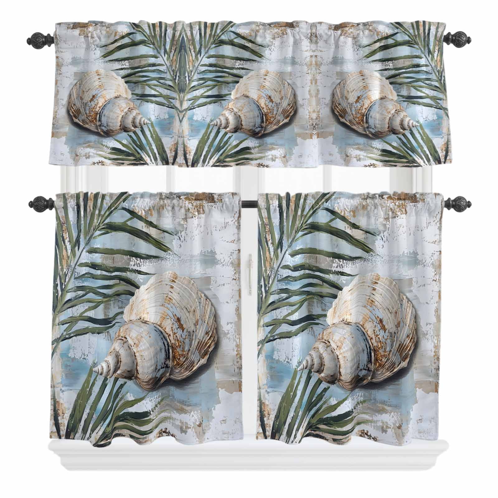 3 Piece Kitchen Curtains and Valances Set Nautical Coastal Cafe ...