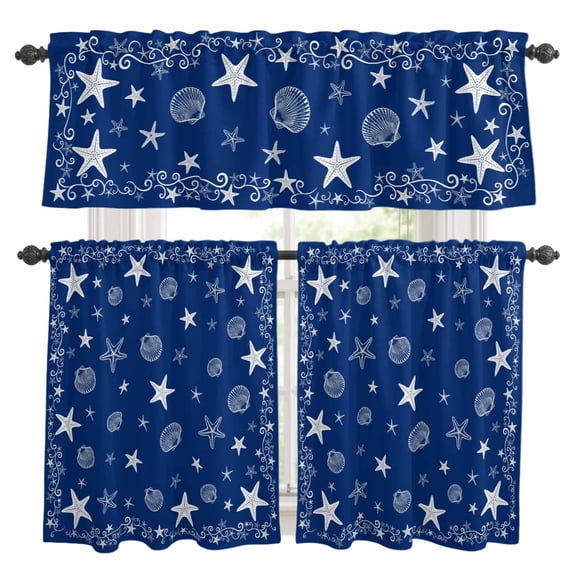 3 Piece Kitchen Curtains and Valances Set Navy Blue Coastal Cafe ...