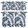 3 Piece Kitchen Curtains and Valances Set Navy Blue Leaves Cafe ...
