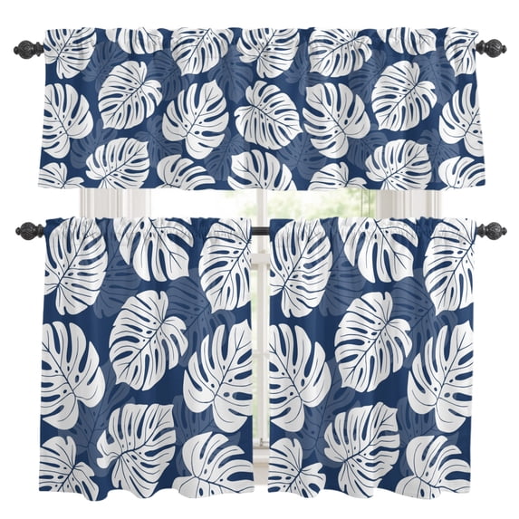 3 Piece Kitchen Curtains and Valances Set Navy Blue Tropical Summer ...
