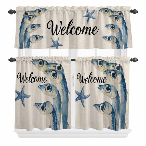 3 Piece Kitchen Curtains and Valances Set Ocean Fishes Cafe Curtains 36 ...