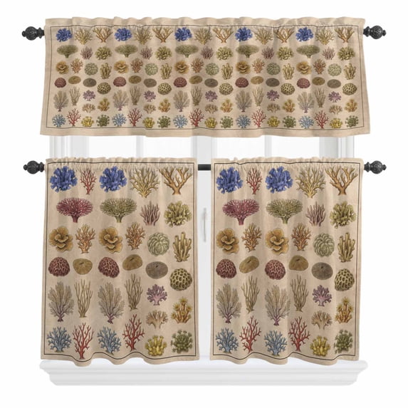 3 Piece Kitchen Curtains and Valances Set Ocean Plants Cafe Curtains 24 ...
