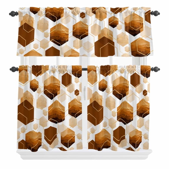 3 Piece Kitchen Curtains and Valances Set Orange Marble Cafe Curtains ...