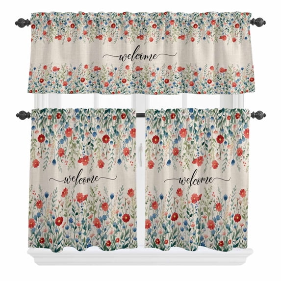 3 Piece Kitchen Curtains and Valances Set Pastoral Botanical Cafe ...