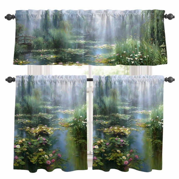 3 Piece Kitchen Curtains and Valances Set Pastoral Flowers Cafe ...