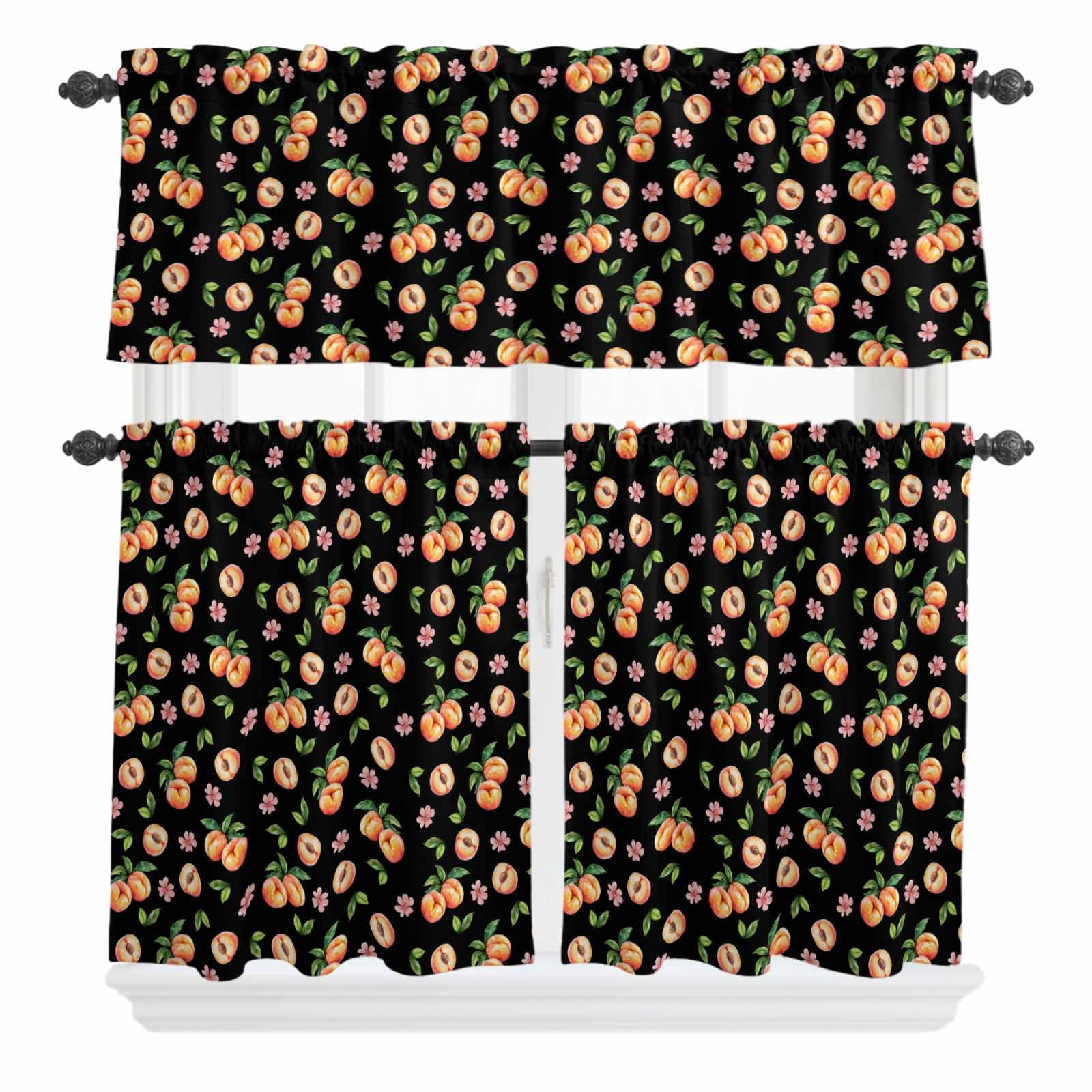 3 Piece Kitchen Curtains and Valances Set Peaches Cafe Curtains 36 Inch ...