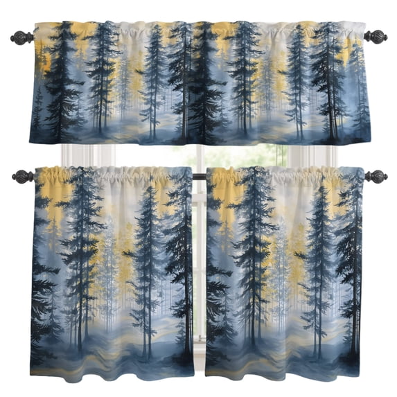 3 Piece Kitchen Curtains and Valances Set Pine Forest Cafe Curtains 36 ...