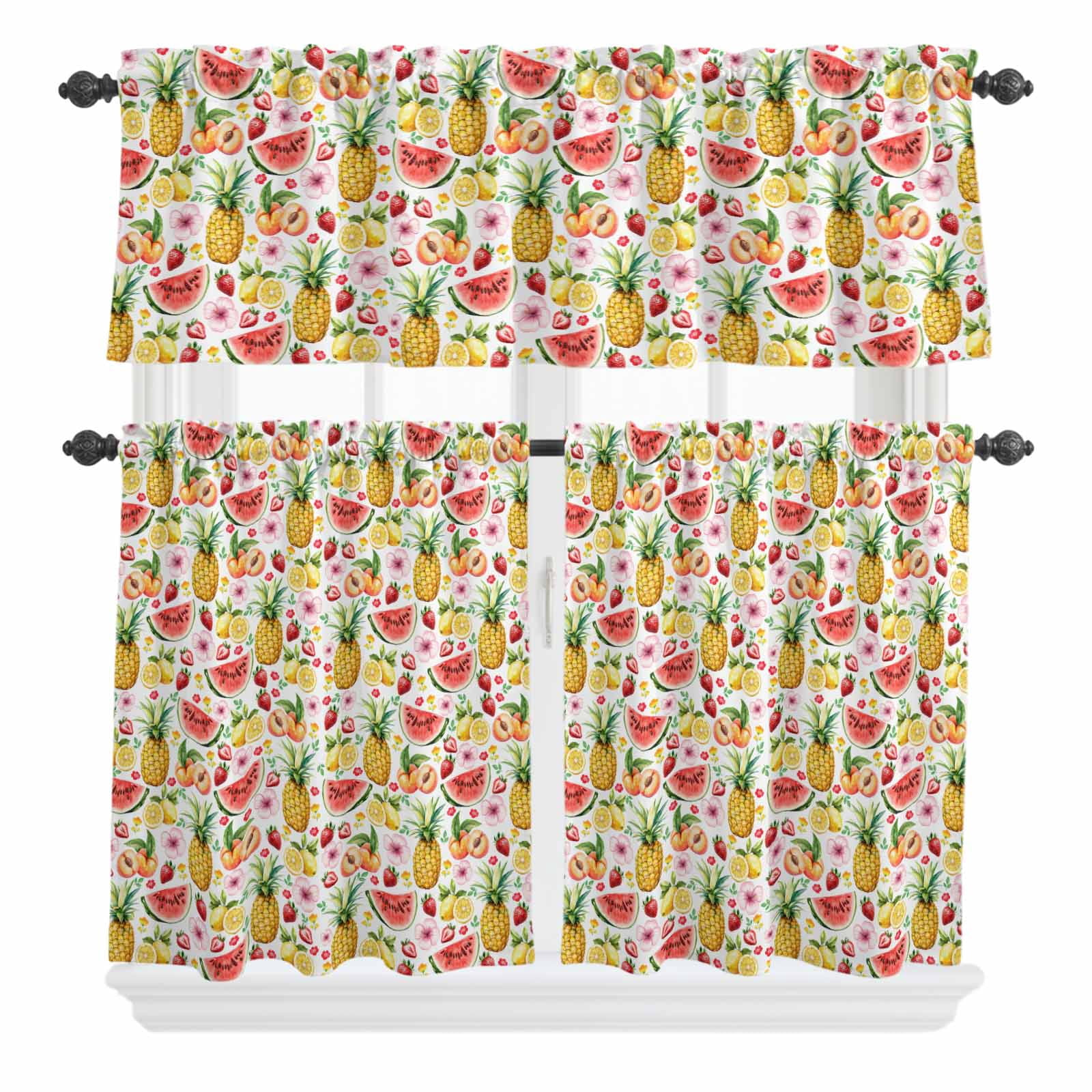 3 Piece Kitchen Curtains and Valances Set Pineapple Cafe Curtains 36 ...