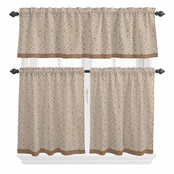 3 Piece Kitchen Curtains and Valances Set Pink Brown Floral Cafe ...