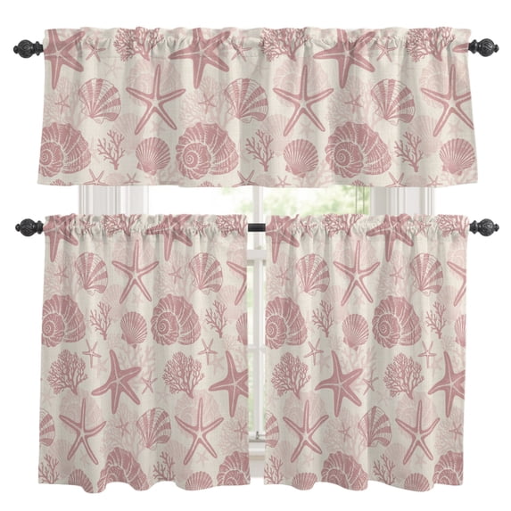 3 Piece Kitchen Curtains and Valances Set Pink Coastal Summer Cafe ...