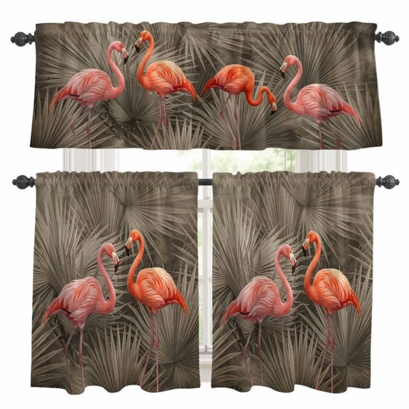 3 Piece Kitchen Curtains and Valances Set Pink Flamingos Cafe Curtains ...