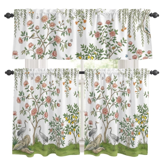 3 Piece Kitchen Curtains and Valances Set Pink Flowers Cafe Curtains 36 ...