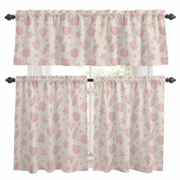 3 Piece Kitchen Curtains and Valances Set Pink Rustic Coastal Cafe ...