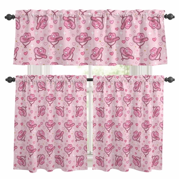 3 Piece Kitchen Curtains and Valances Set Pink Western Cafe Curtains 24 ...