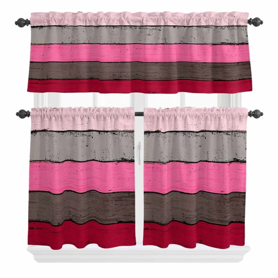 3 Piece Kitchen Curtains and Valances Set Pink Wooden Cafe Curtains 24 ...