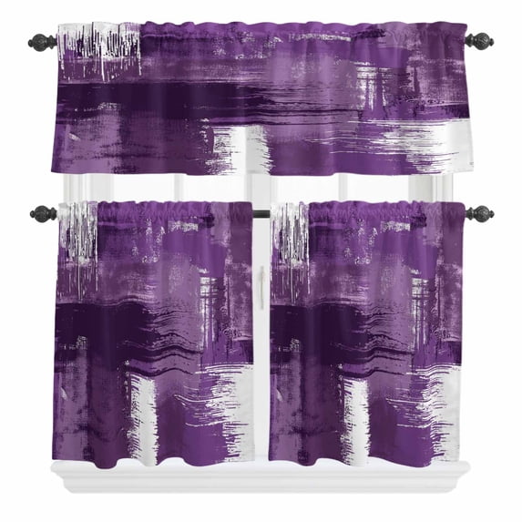 3 Piece Kitchen Curtains and Valances Set Purple Abstract Cafe Curtains ...