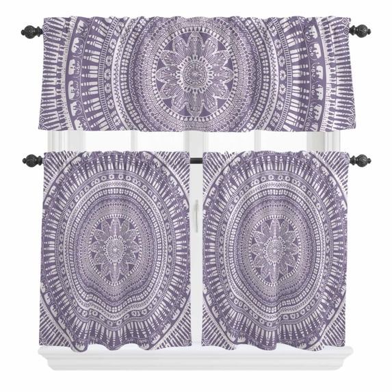 3 Piece Kitchen Curtains and Valances Set Purple Boho Cafe Curtains 36 ...