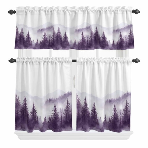 3 Piece Kitchen Curtains and Valances Set Purple Mist Forest Cafe ...