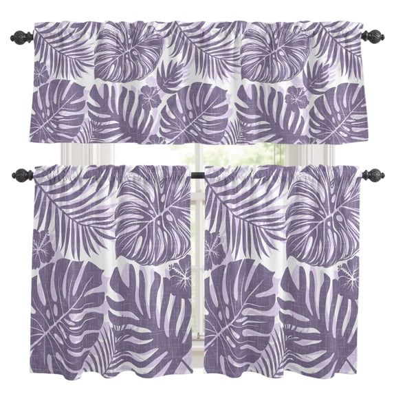 3 Piece Kitchen Curtains and Valances Set Purple Monstera Cafe Curtains ...