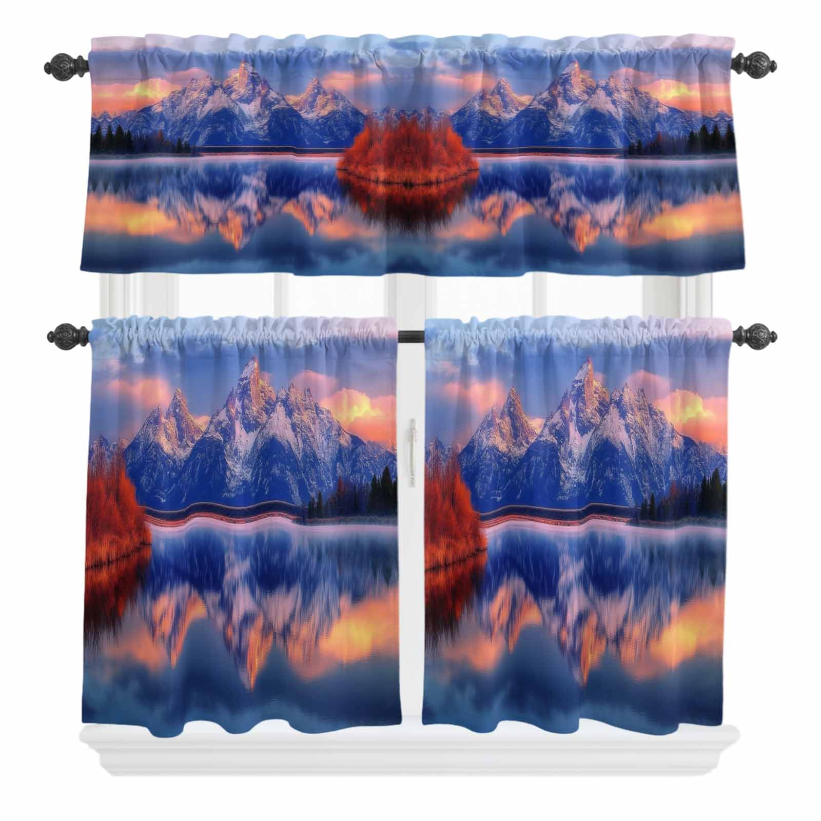 3 Piece Kitchen Curtains and Valances Set Purple Mountain Cafe Curtains ...