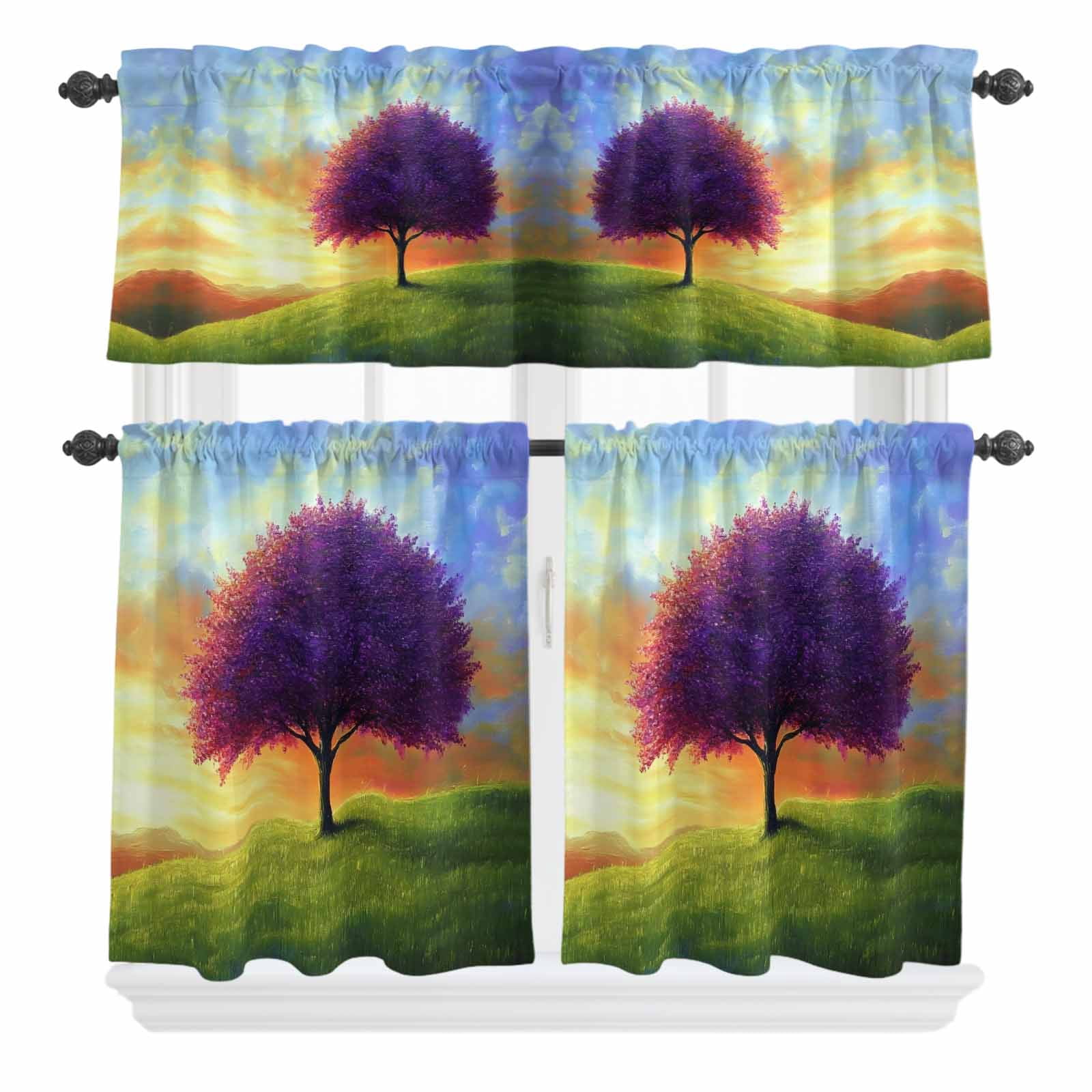 3 Piece Kitchen Curtains and Valances Set Purple Tree Cafe Curtains 24 ...