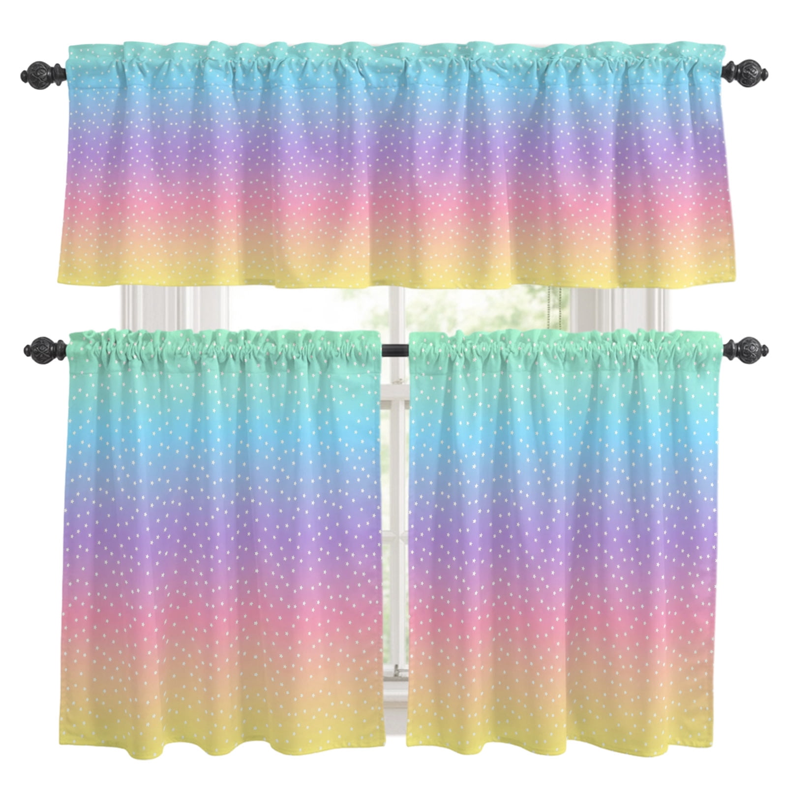 3 Piece Kitchen Curtains and Valances Set Rainbow Cafe Curtains 36 Inch ...