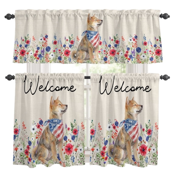 3 Piece Kitchen Curtains and Valances Set Red Blue America Flag Cafe ...