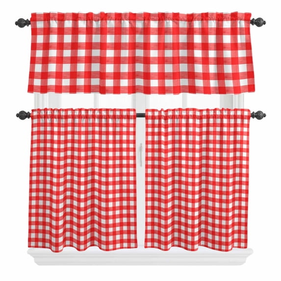 3 Piece Kitchen Curtains and Valances Set Red Cafe Curtains 24 Inch ...