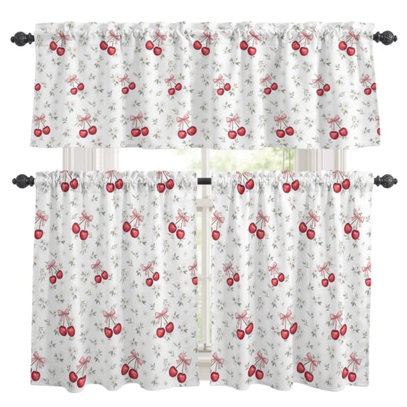 3 Piece Kitchen Curtains and Valances Set Red Cherry Cafe Curtains 36 ...
