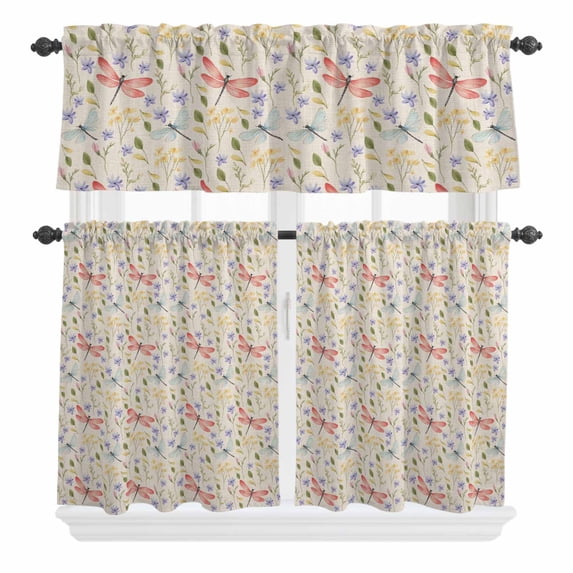 3 Piece Kitchen Curtains and Valances Set Red Dragonfly Cafe Curtains ...