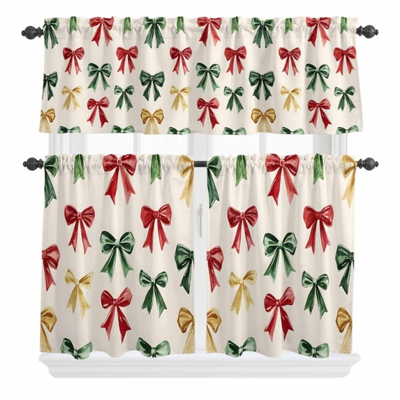 3 Piece Kitchen Curtains and Valances Set Red Green Yellow Cafe Curtains 36 Inch Length ...