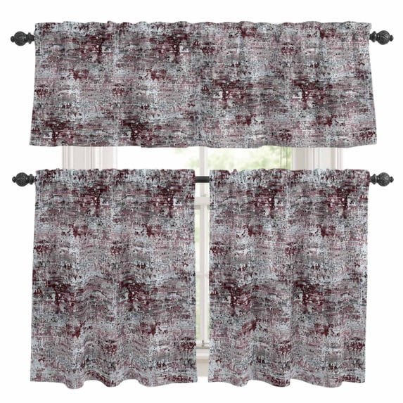 3 Piece Kitchen Curtains and Valances Set Red Grey Abstract Cafe ...