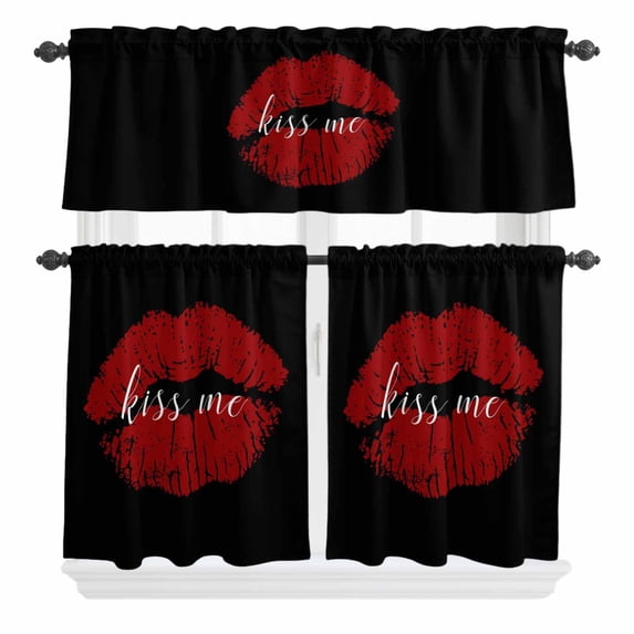 3 Piece Kitchen Curtains and Valances Set Red Lips Cafe Curtains 36 ...