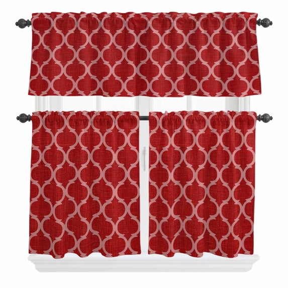 3 Piece Kitchen Curtains and Valances Set Red Moroccan Cafe Curtains 36 ...