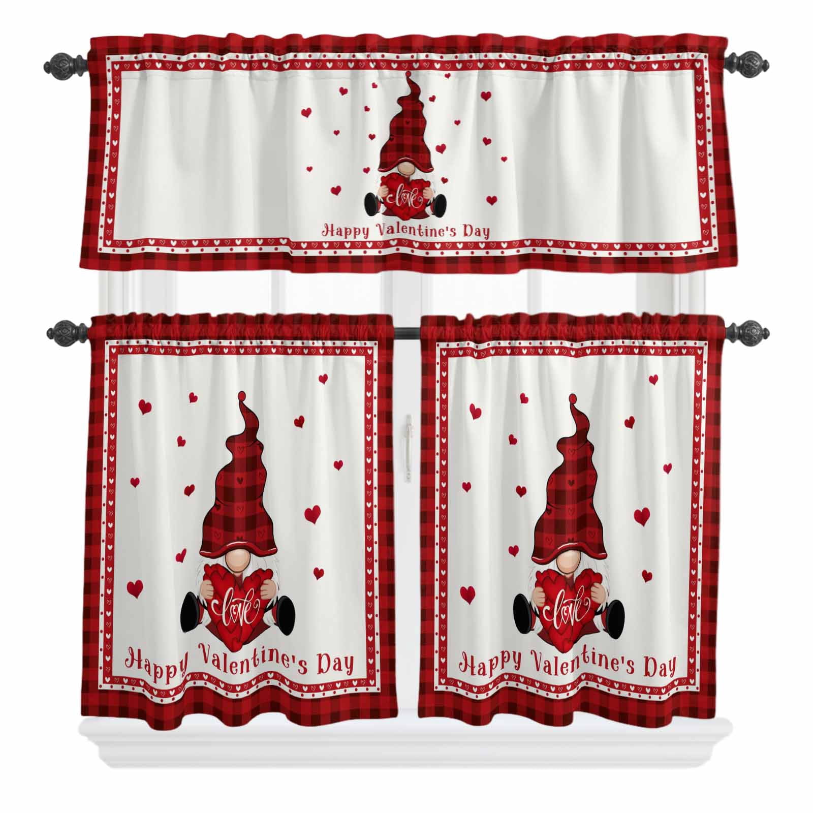 3 Piece Kitchen Curtains and Valances Set Red Plaid Valentine's Day ...