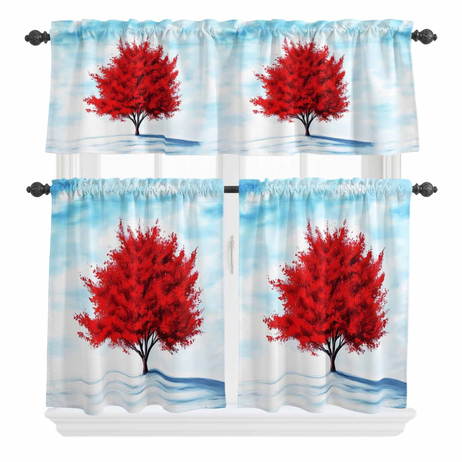 3 Piece Kitchen Curtains and Valances Set Red Tree Cafe Curtains 36 ...