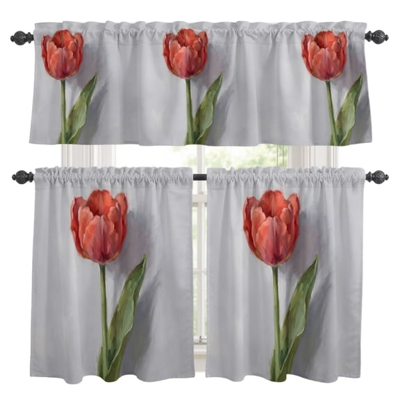 3 Piece Kitchen Curtains and Valances Set Red Tulip Cafe Curtains 36 ...