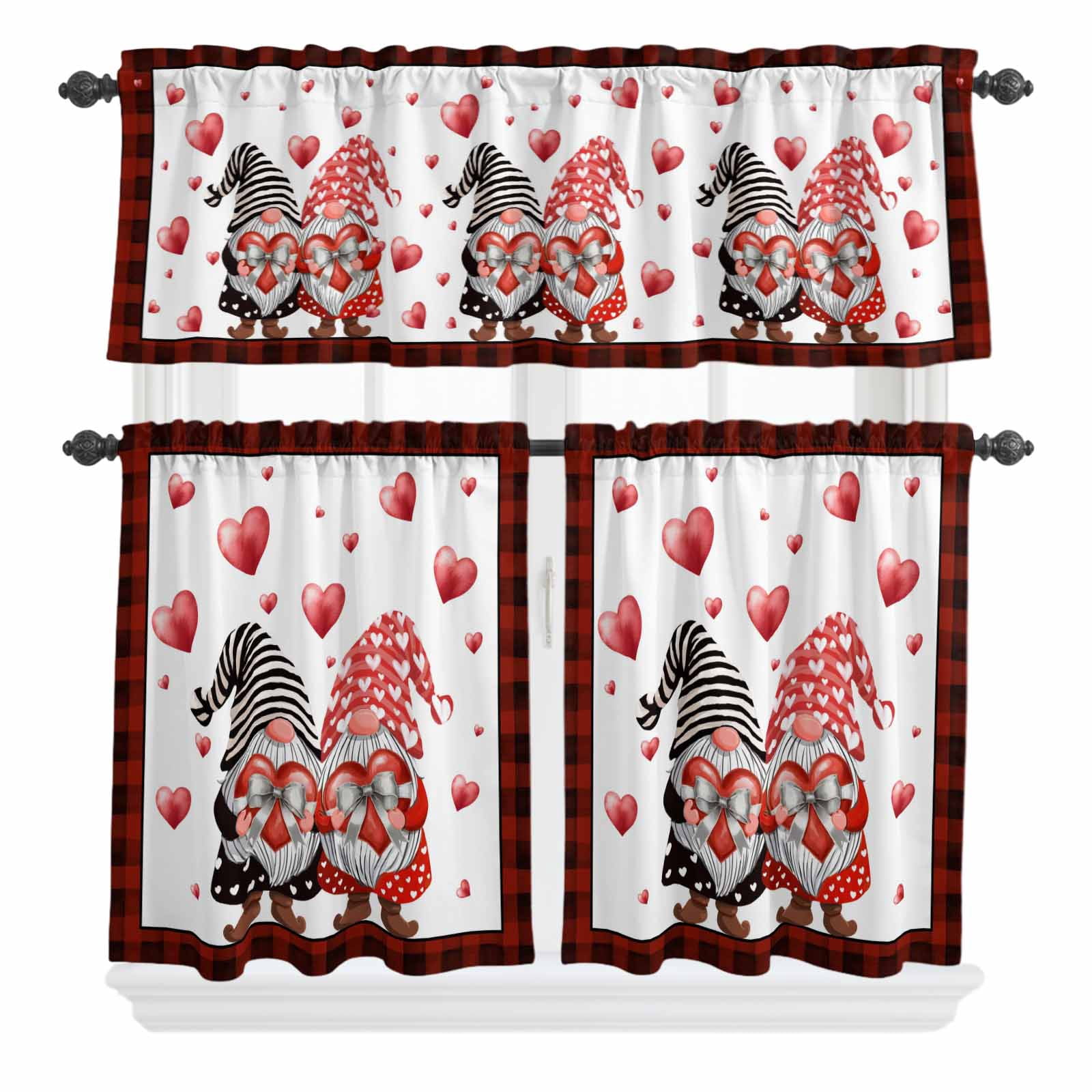 3 Piece Kitchen Curtains and Valances Set Red Valentine's Day Cafe ...